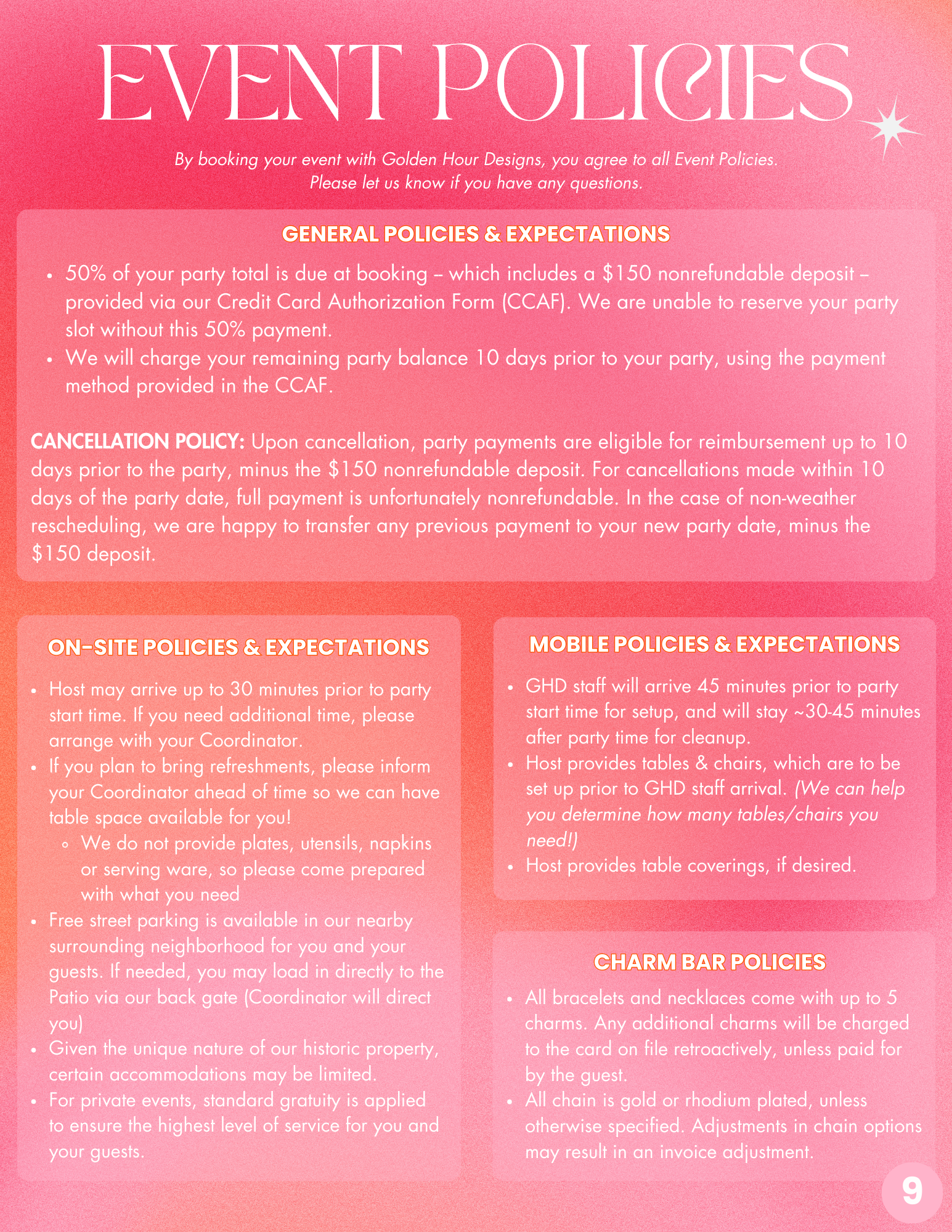 GHD Events Guide – Golden Hour Designs