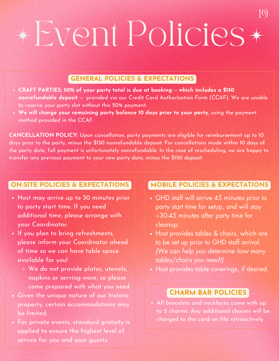 GHD Events Guide – Golden Hour Designs